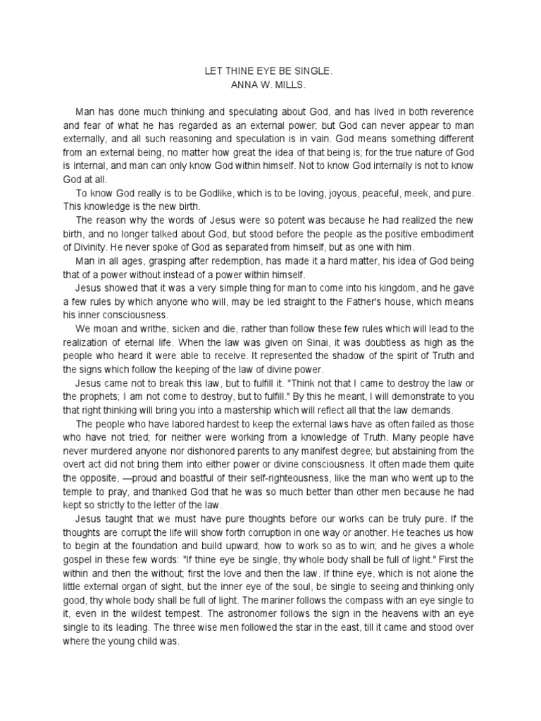 Anna W. Mills - Let Thine Eye Be Single | PDF | Heaven | Jesus