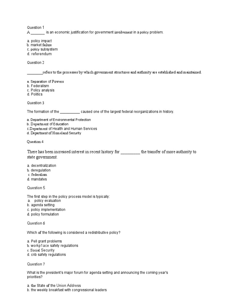 Practice Test | PDF | Policy Analysis | Policy