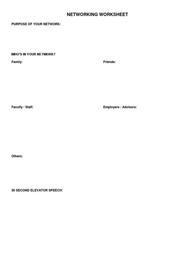 Networking Worksheet: Purpose of Your Network | PDF