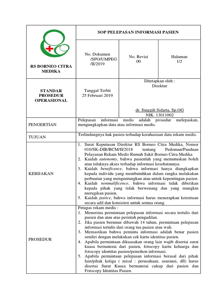 SOP Pelepasan Informasi | PDF