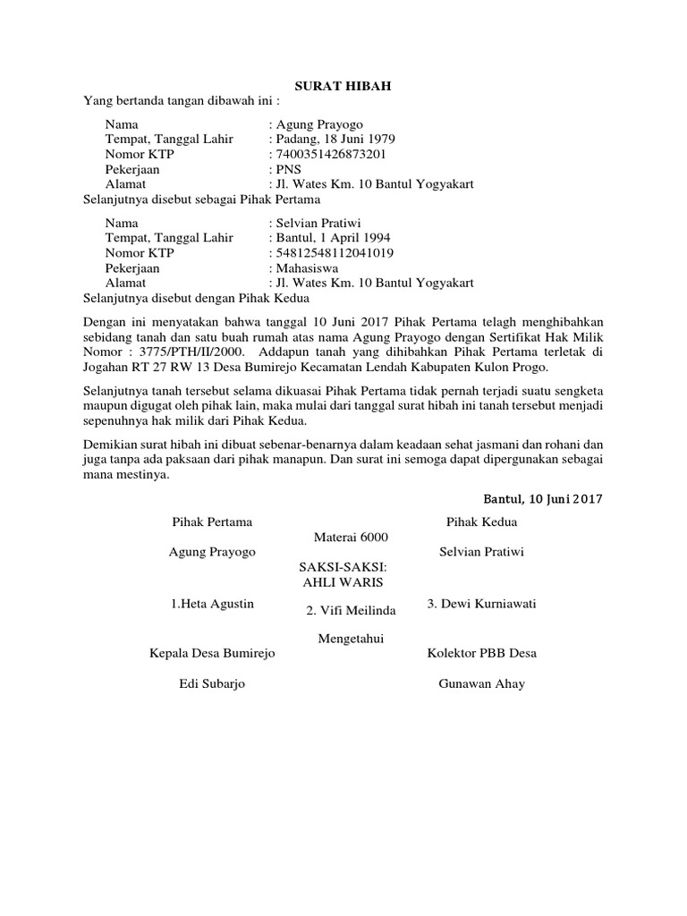 Contoh Surat Hibah | PDF