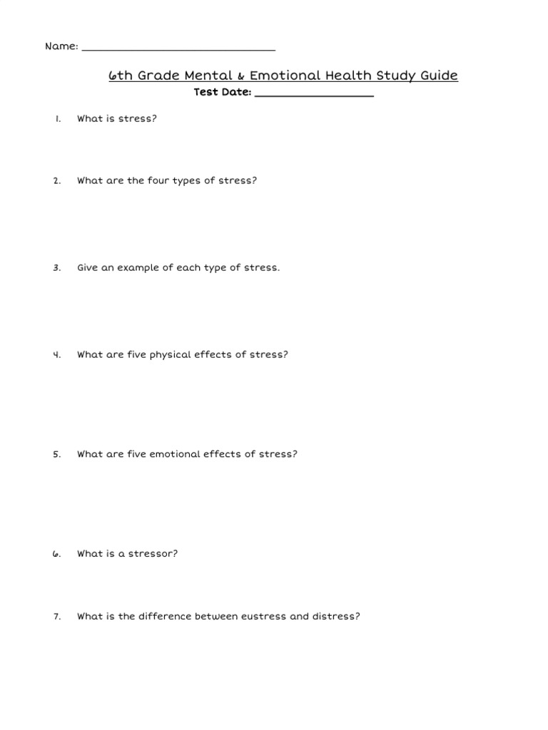 6th Grade Mental Emotional Health Study Guide | PDF | Self-Improvement