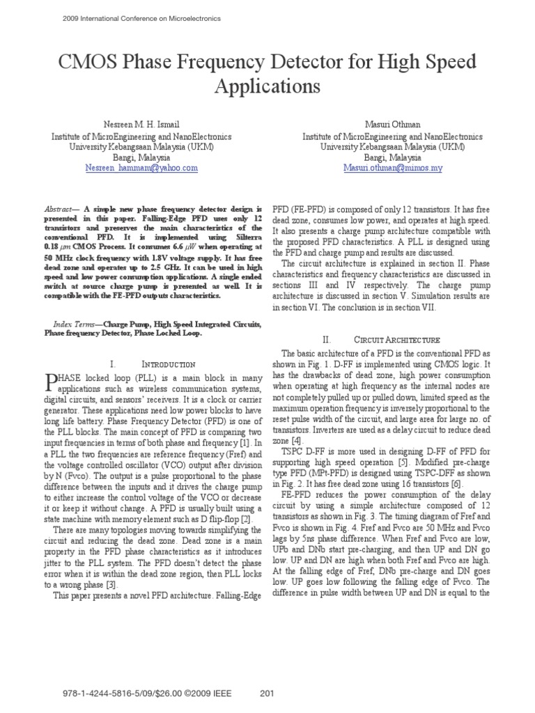 CMOS Phase Frequency Detector For High Speed Applications: Masuri ...