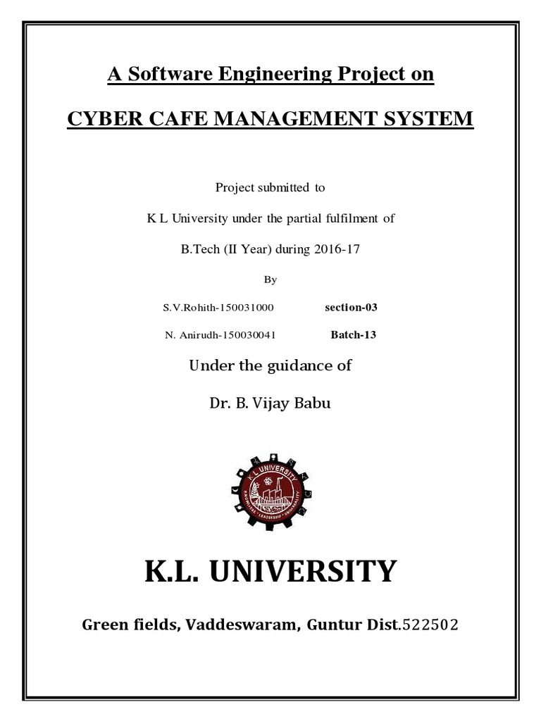 K.L. University: A Software Engineering Project On Cyber Cafe ...