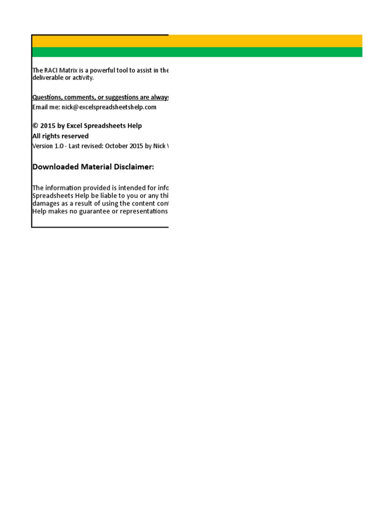 Raci Matrix Template | PDF | Microsoft Excel | Spreadsheet