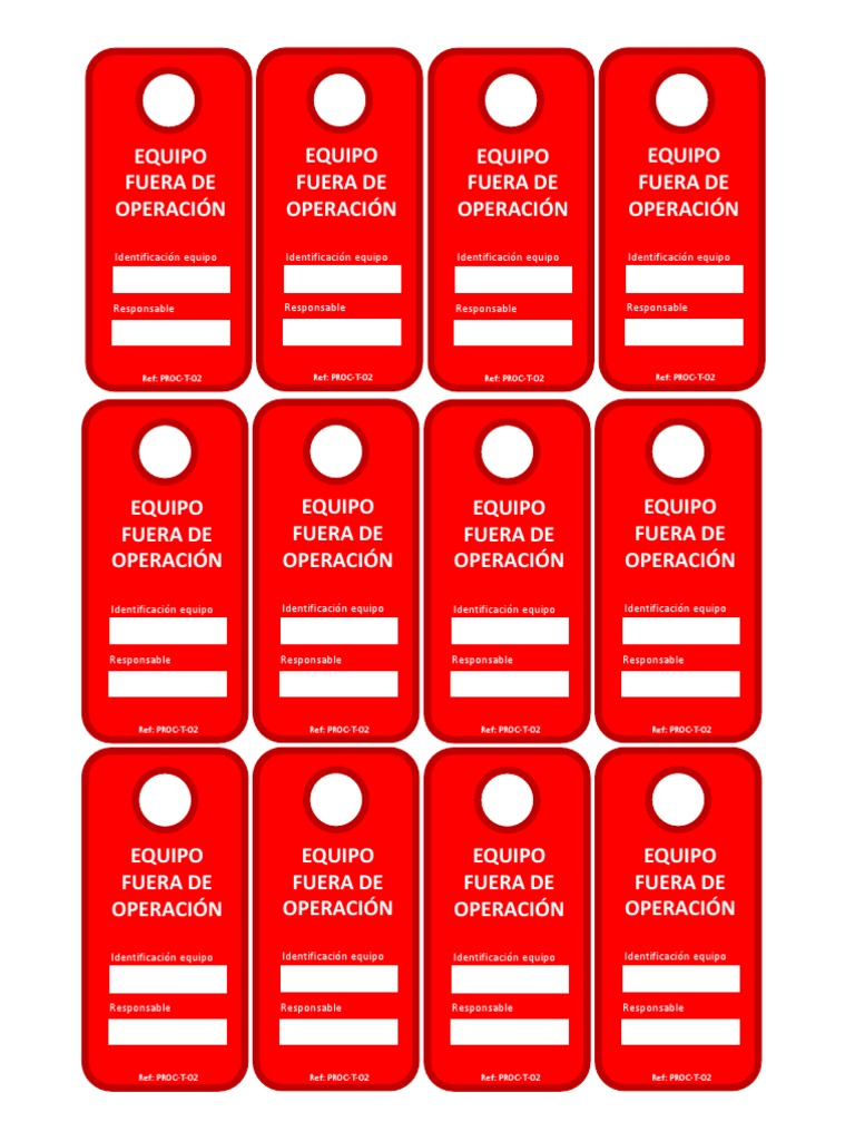 For-T-10 Formato para Etiquetas de Identificación de Equipo Fuera de ...