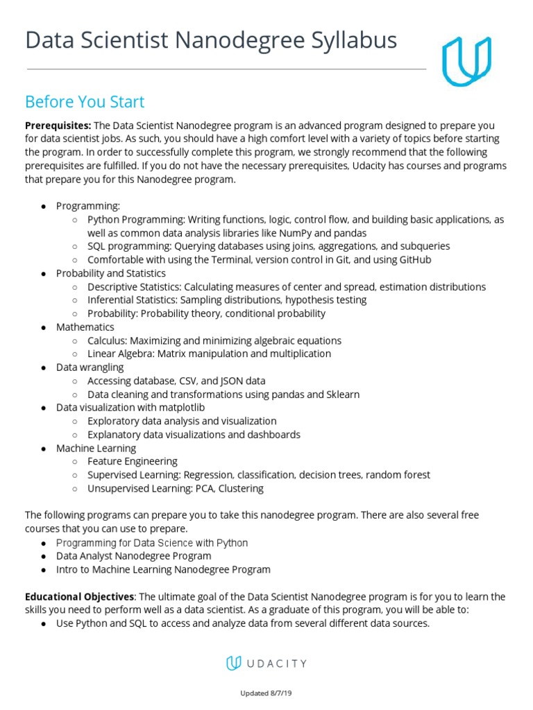 Data Scientist Nanodegree Syllabus: Before You Start | PDF | Machine Learning | Data Analysis
