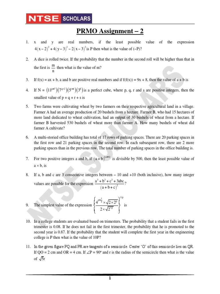 PRMO Assignment - 2 | PDF | Elementary Geometry | Teaching Mathematics