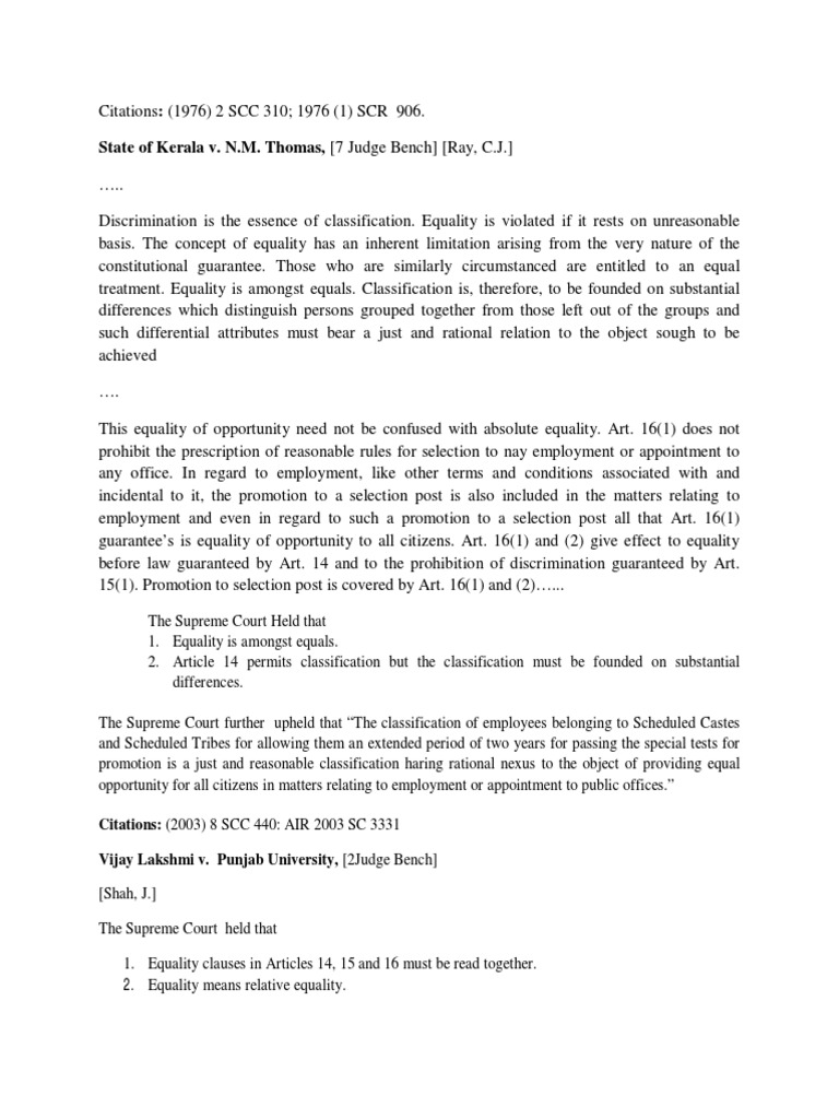 The Supreme Court's Jurisprudence on Equality, Classification, and ...