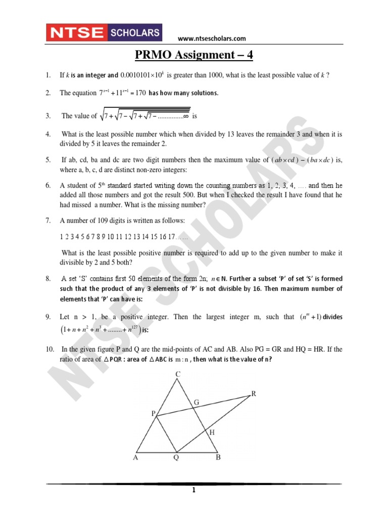 PRMO Assignment - 4: Is An Integer and 0.0010101 10 | PDF | Numbers ...