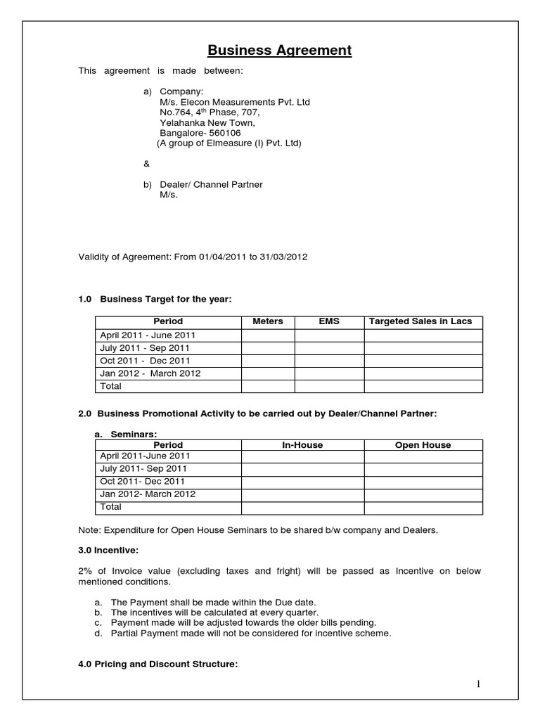 Business Agreement: 1.0 Business Target For The Year: Period Meters EMS ...
