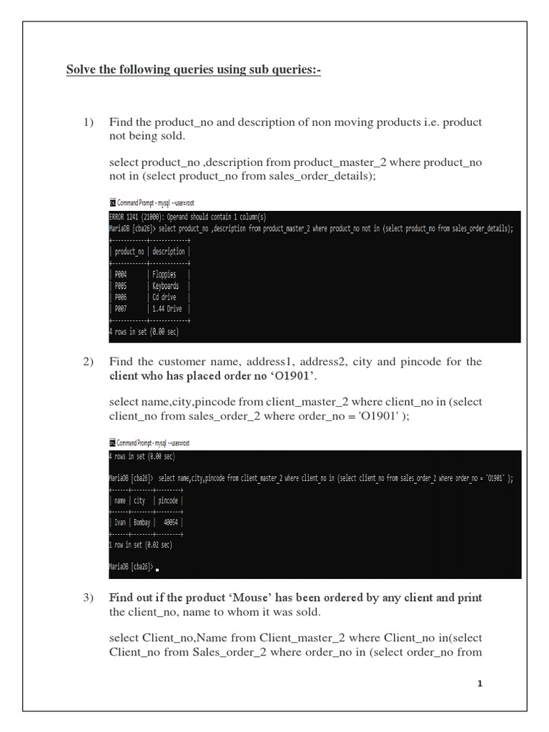 Solve queries using subqueries, joins, group by and having clauses | PDF | Data | Information ...