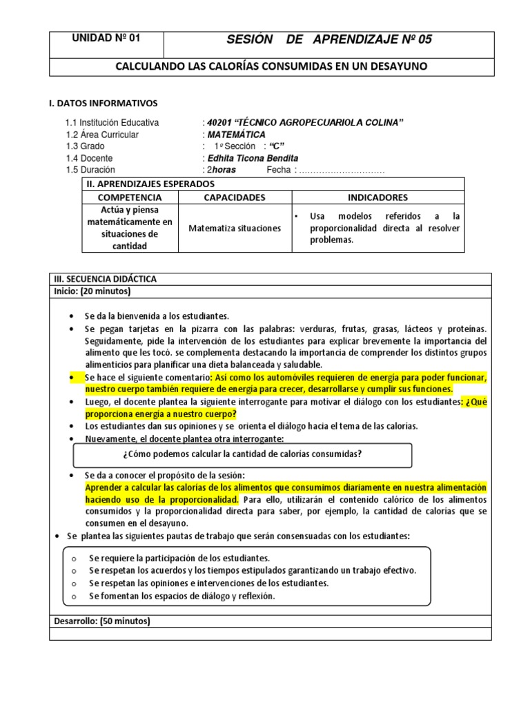 Mat1 U1 Sesion 05 | PDF | Alimentos | Caloría