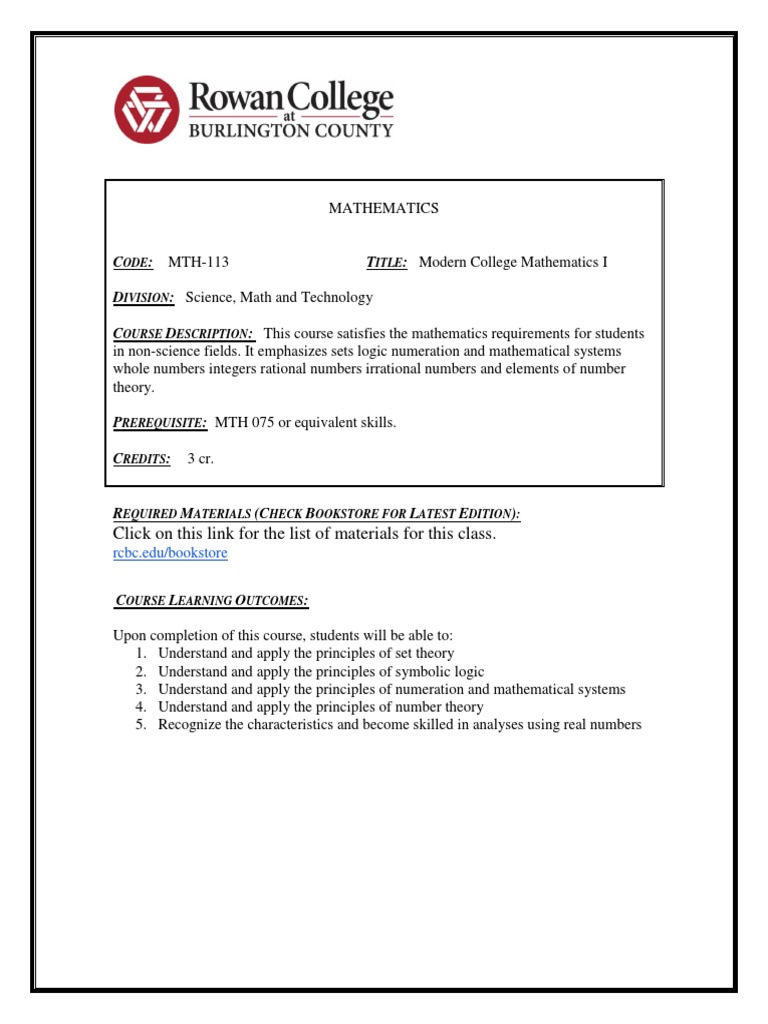C: T: Modern College Mathematics I D: Science, Math and Technology C D ...