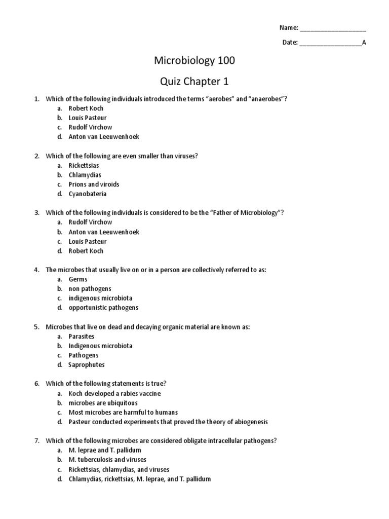 Microbiology 100 Quiz 1 A Drop File | PDF | Pathogen | Microbiology
