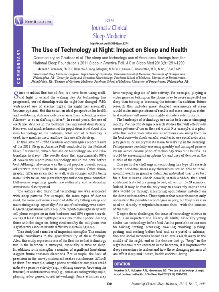 Technology Use at Night and Sleep Impact | PDF | Sleep | Mobile Phones