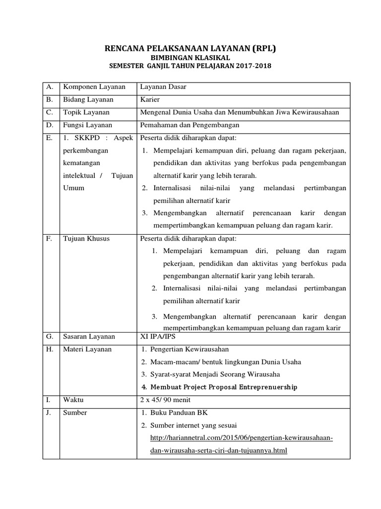Contoh RPL Bimbingan Klasikal | PDF | Karier & Perkembangan | Seni