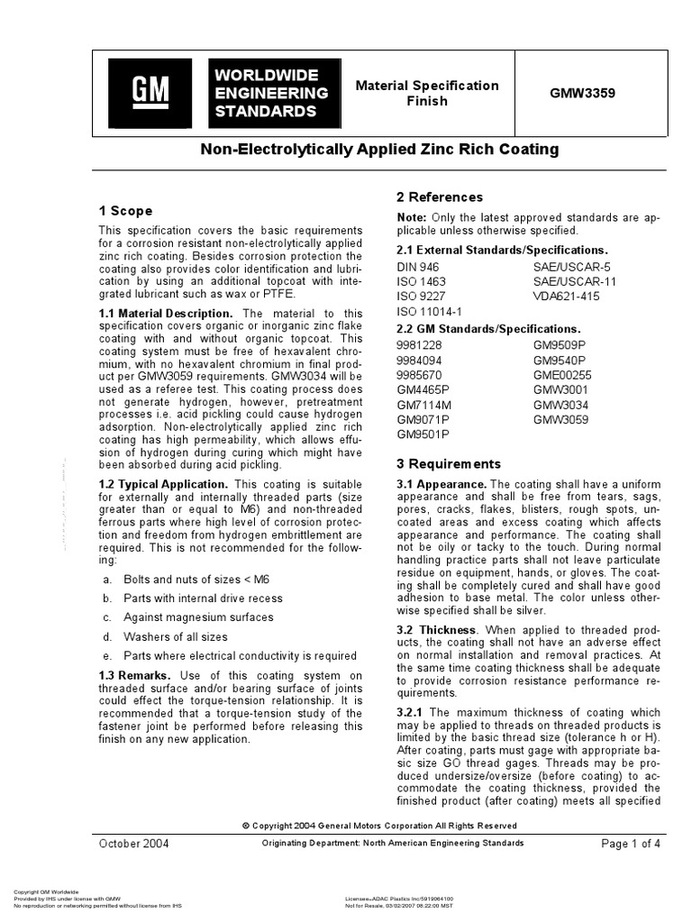 GMW3359 | PDF | Mechanical Engineering | Materials
