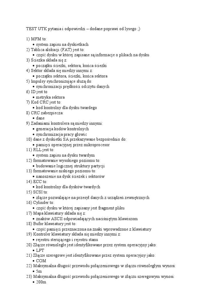 UTK Test Pytania I Odpowiedzi | PDF