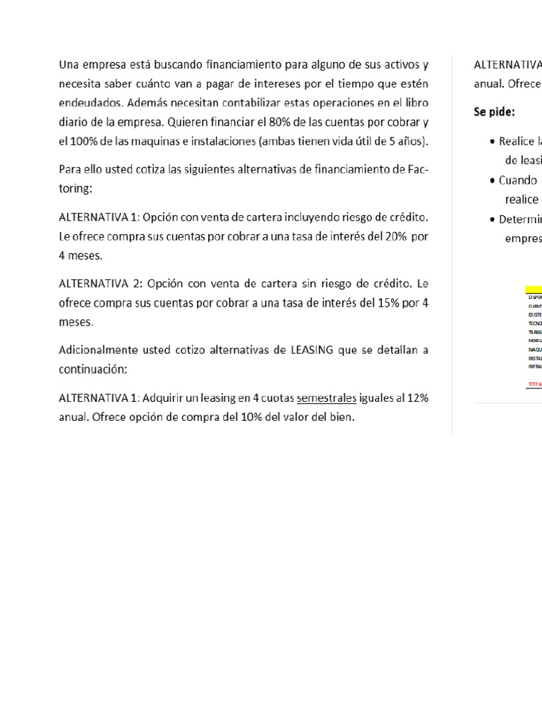 Ejercicio Factoring y Leasing 2019 | PDF | Depreciación | Factoring ...