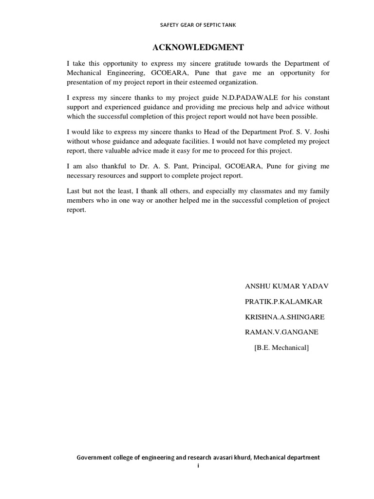 Acknowledgment: Safety Gear of Septic Tank | PDF | Nature