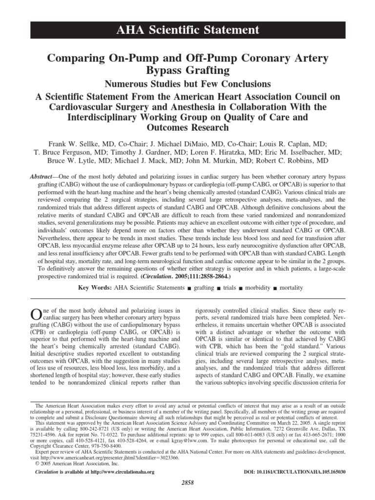 CABG - On Pump Vs Off Pump - AHA 2005 | PDF | Coronary Artery Bypass ...