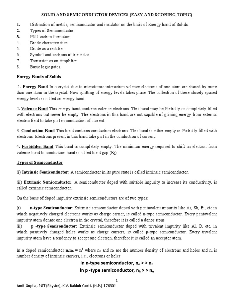 CBSE Class 12 Physics Important Questions-Semiconductor Devices ...