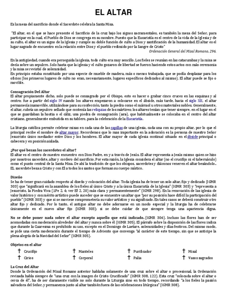 El Altar | PDF | Altar | Misa (liturgia)
