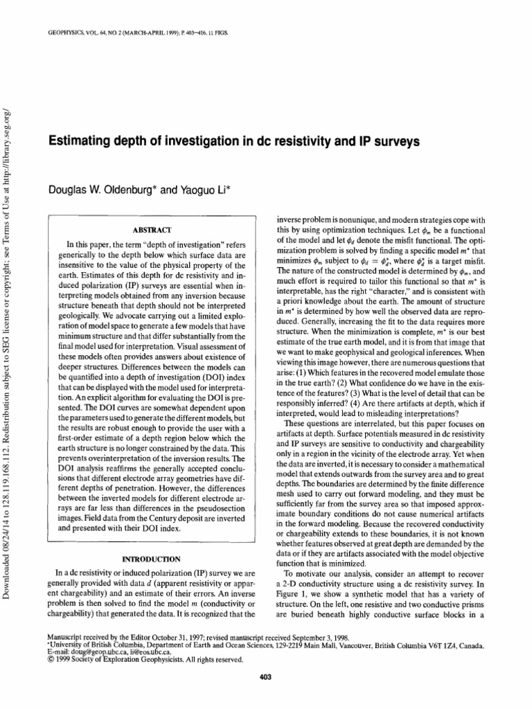 Estimating Depth of Investigation in DC Resistivity and IP Surveys ...