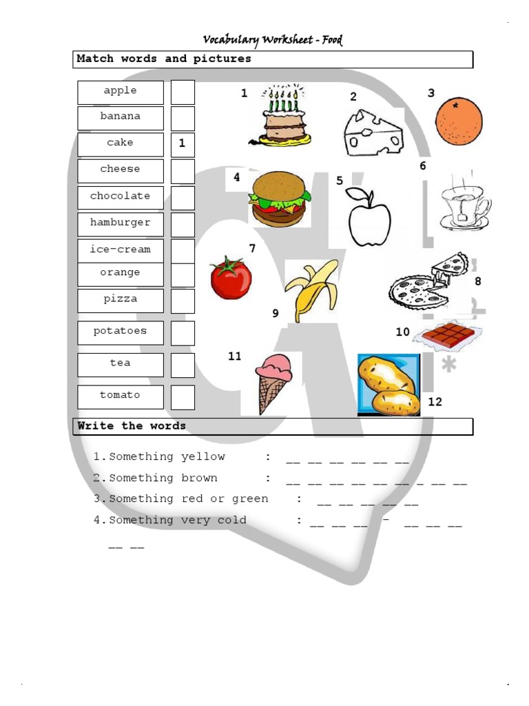 Food Vocabulary Matching Worksheet | PDF