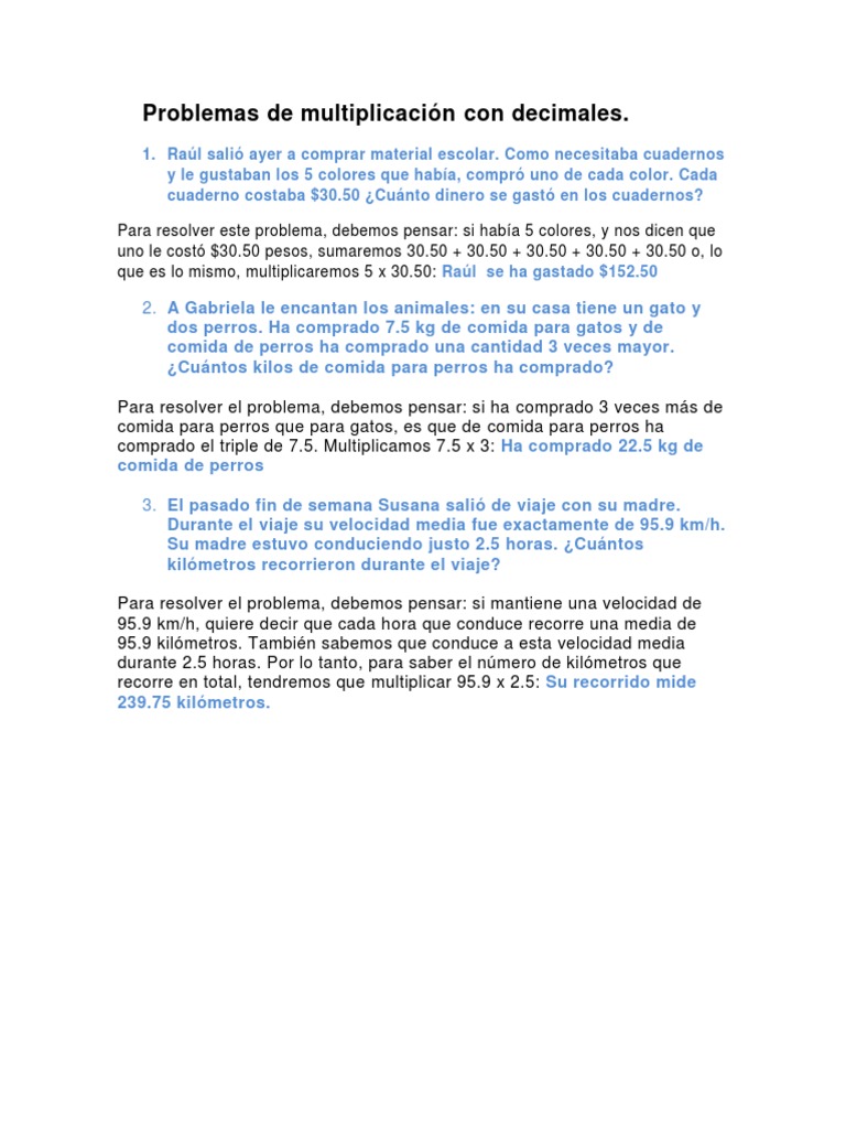 Problemas de Multiplicación Con Decimales | PDF