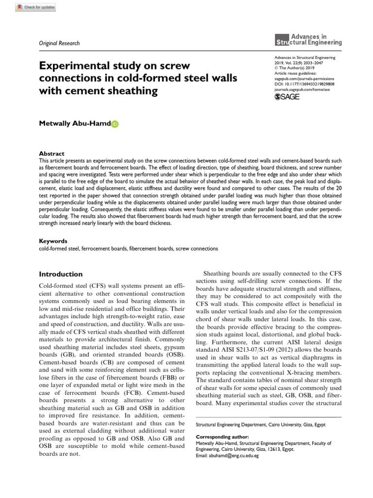 Cold-Formed Steel Screw Connections | PDF | Strength Of Materials ...
