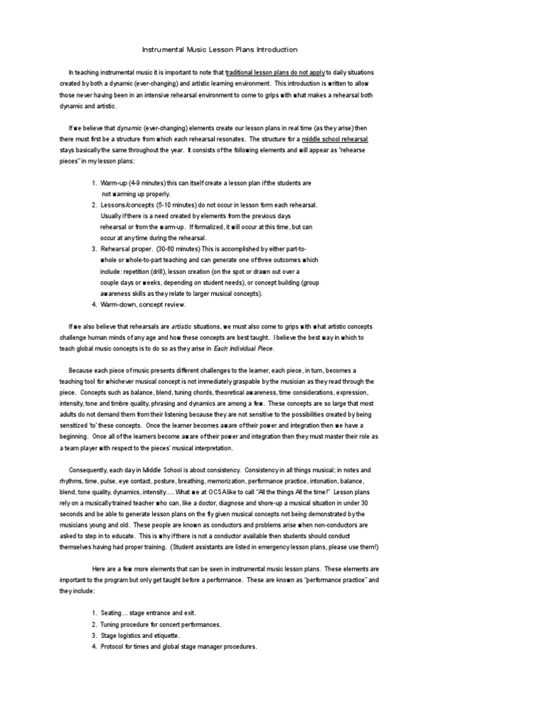 Dynamic Instrumental Lesson Plans | PDF | Conducting | Lesson Plan