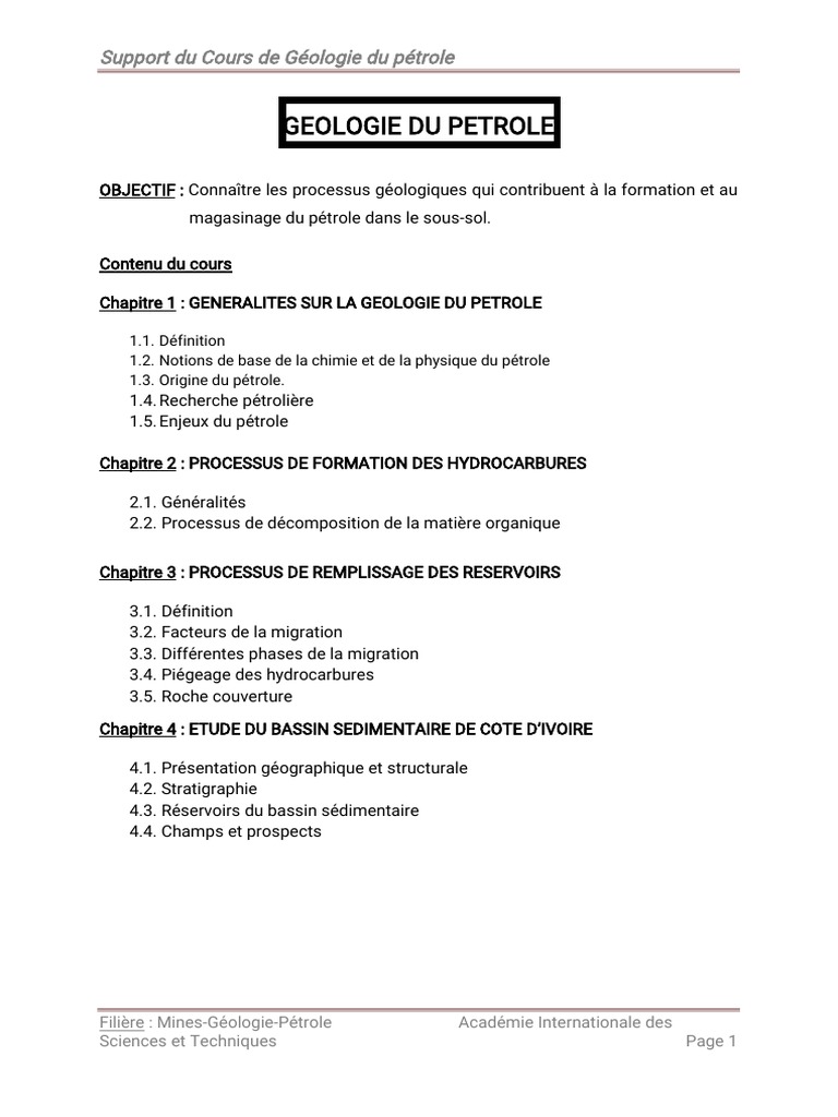 Cours De G ologie Du P trole PDF Chimie Physique Chimie Organique