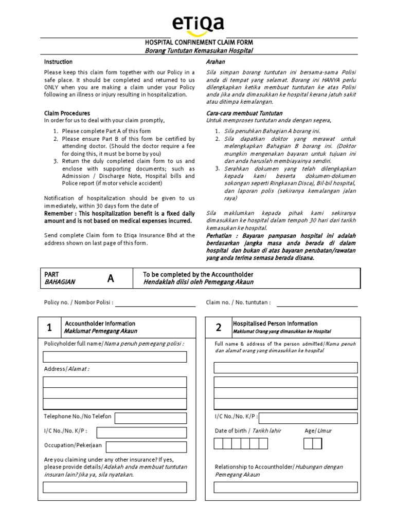 Claim Form - Hospital Confinement | PDF | Unit Perawatan Intensif ...