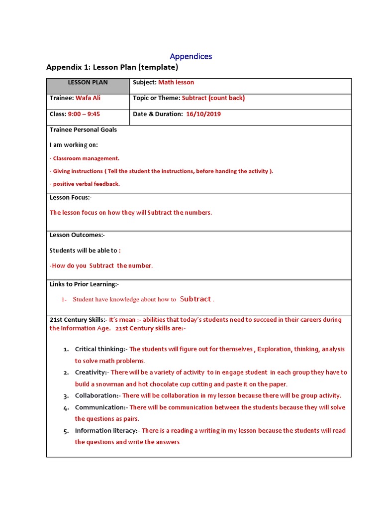 Lesson Plan Count Back Subtraction Grade 2 | PDF | Lesson Plan | Literacy