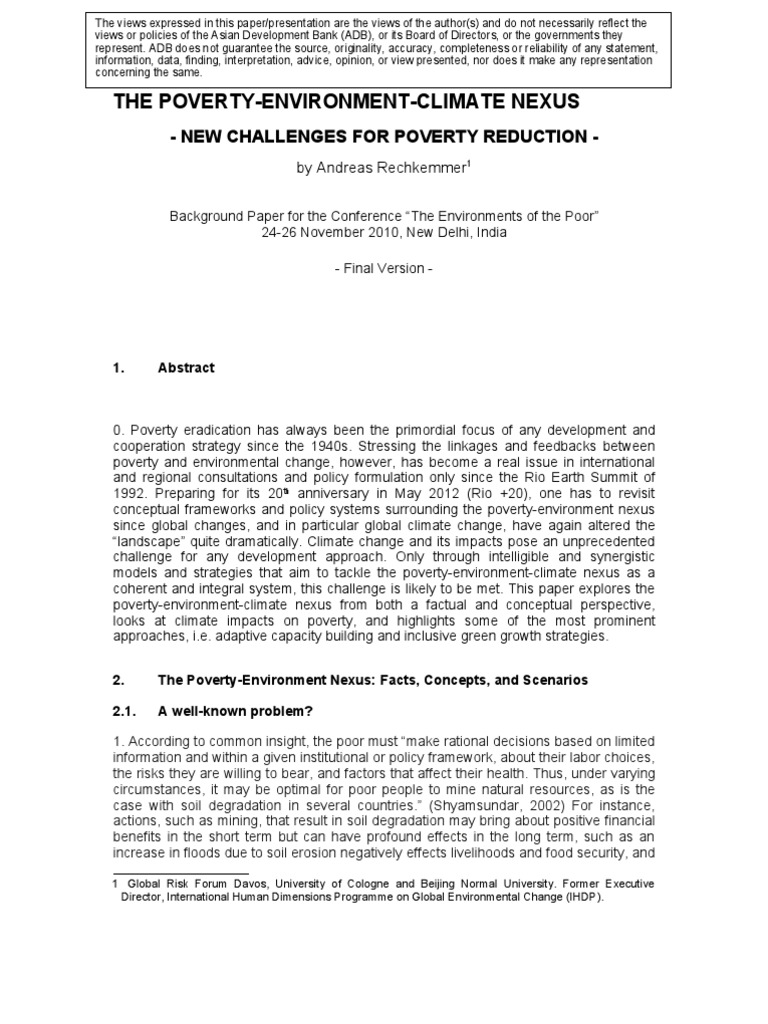 The Poverty-Environment-Climate Nexus New Challenges and Responses For ...
