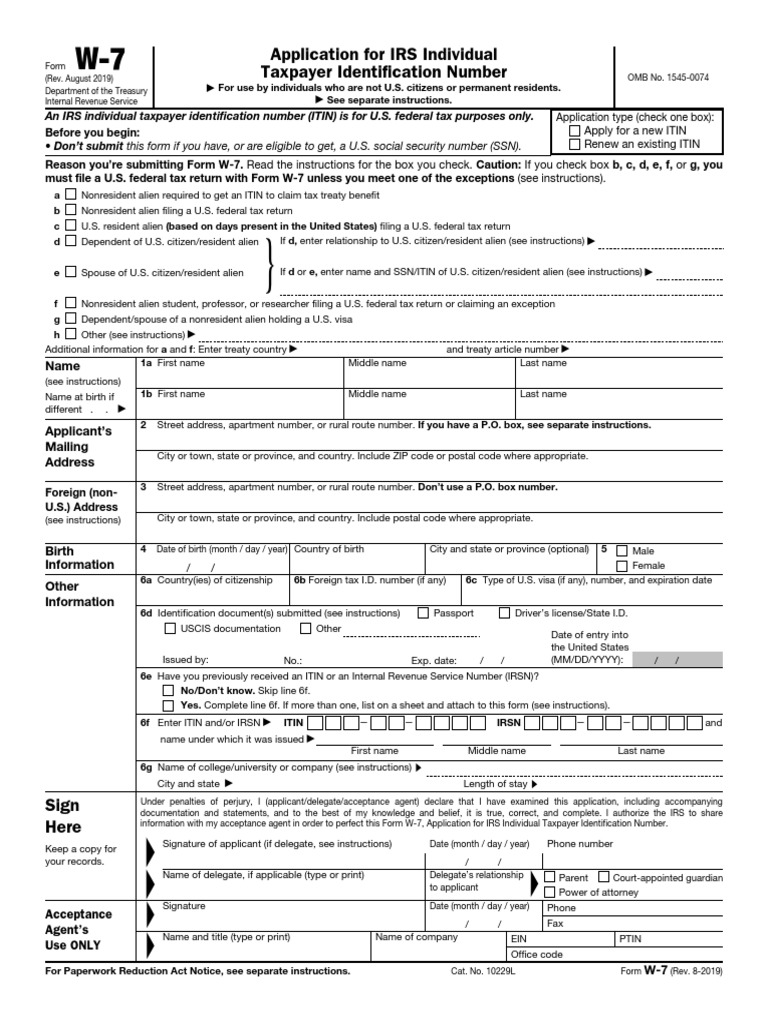 Application For IRS Individual Taxpayer Identification Number | PDF ...