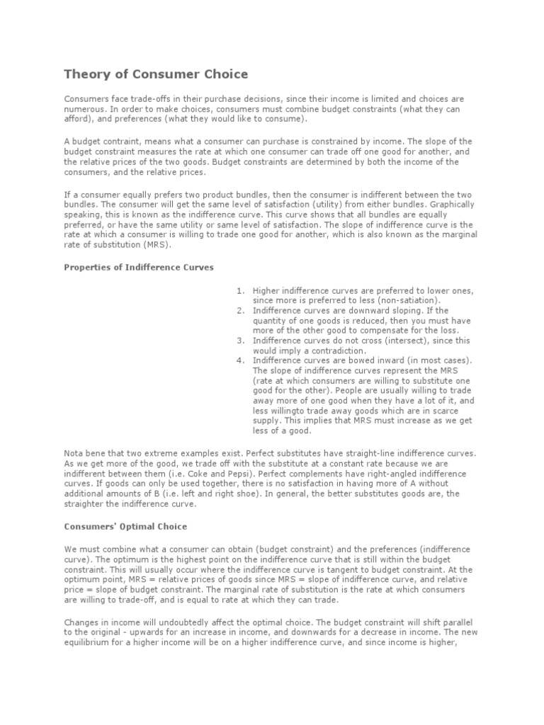 Theory of Consumer Choice | Download Free PDF | Consumer Behaviour ...