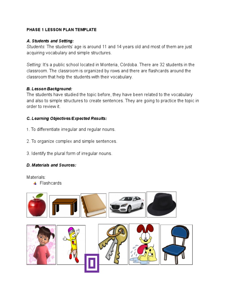 Lesson Plan Template For MICROTEACHING | PDF | Plural | Flashcard