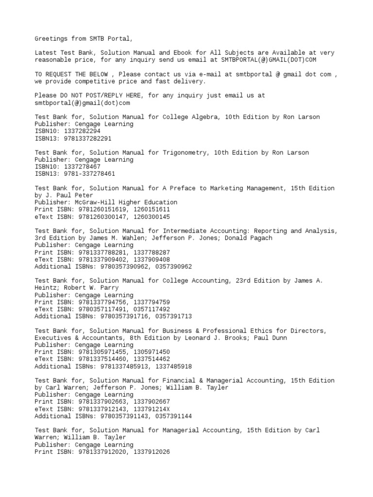 Test Bank, Solutions Manual, Ebooks - List 4 | PDF | Publishing | Business