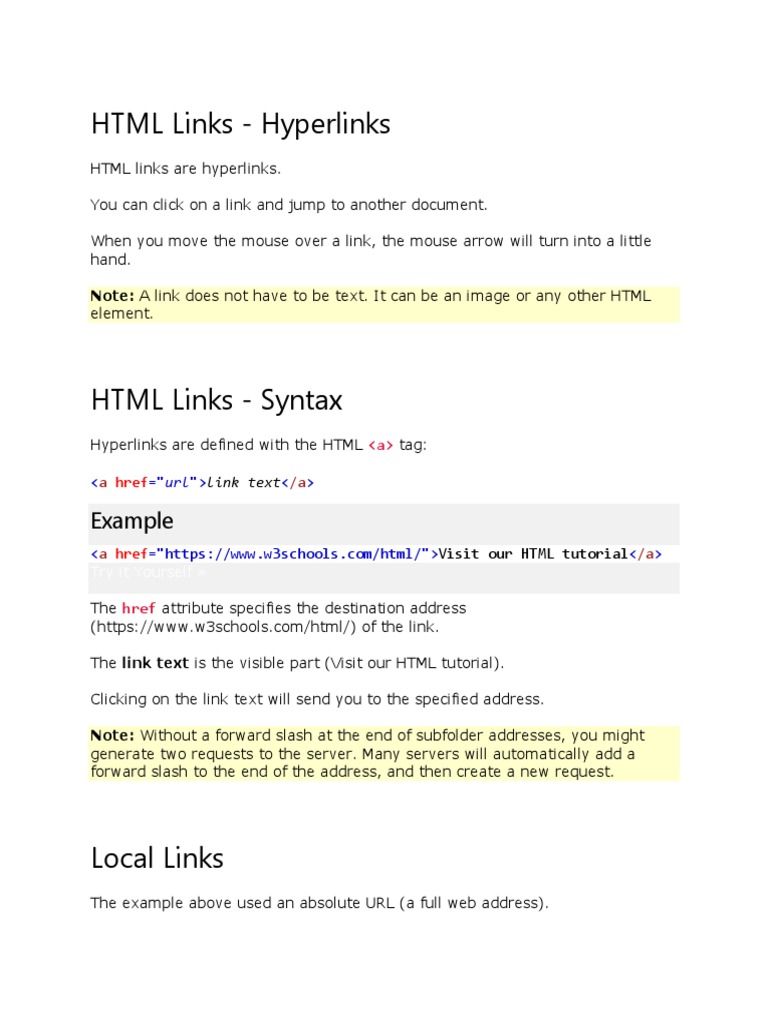 HTML Links - Hyperlinks: Example | PDF