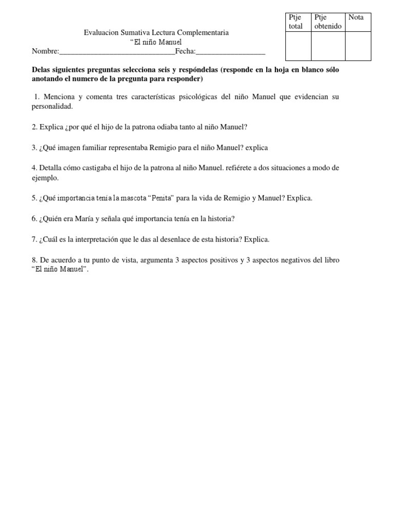 Prueba El Niño Manuel | PDF | El niño