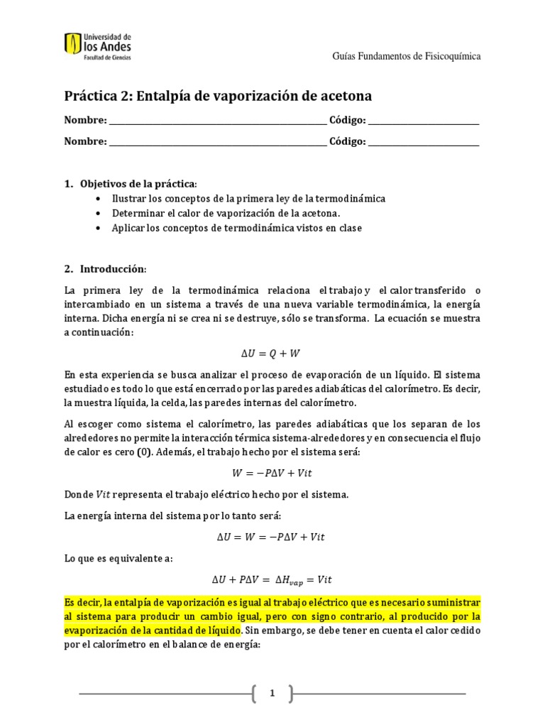 Práctica 2 - Calor de Vaporización de La Acetona | PDF | Calor ...