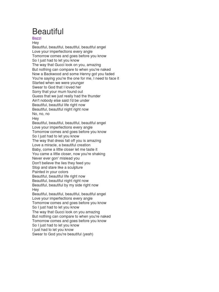 Beautiful Song Lyrics by Bazzi | PDF | Art | Mystery, Thriller & Crime ...