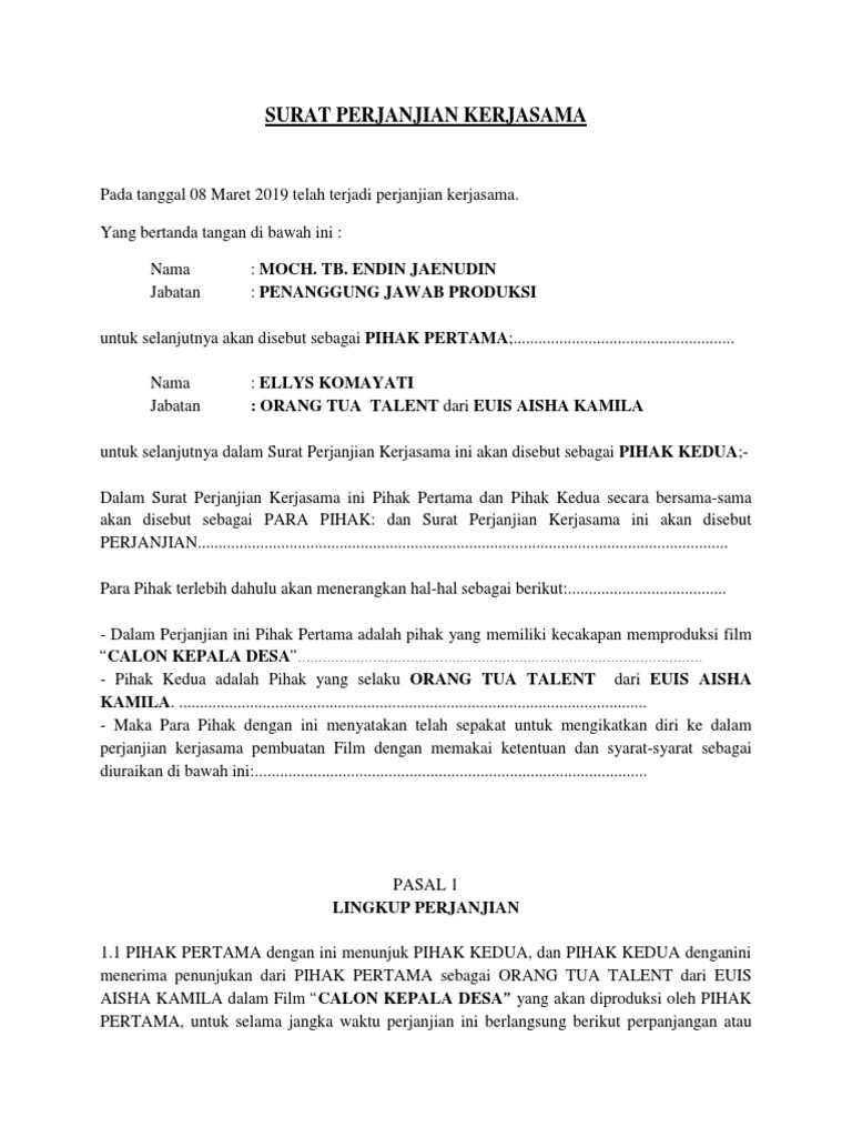 Surat Perjanjian Kerjasama | PDF
