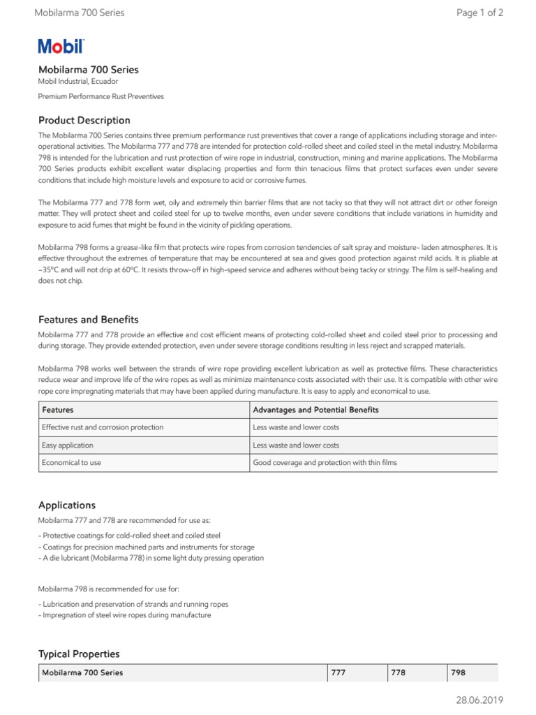Ficha Técnica-Mobilarma 700 Series | PDF | Exxon Mobil | Wire