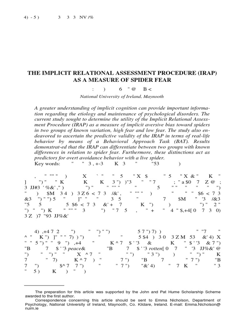 The Implicit Relational Assessment Procedure (Irap) As A Measure of Spider Fear | PDF ...