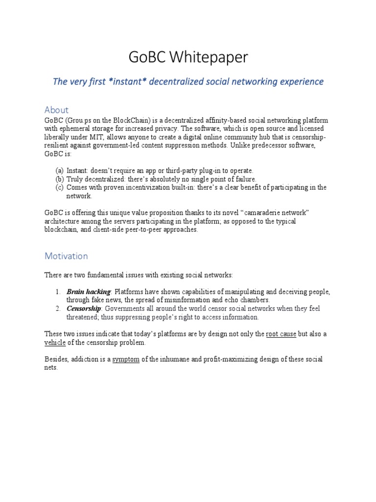 GoBC Whitepaper | PDF | Computer Network | Internet
