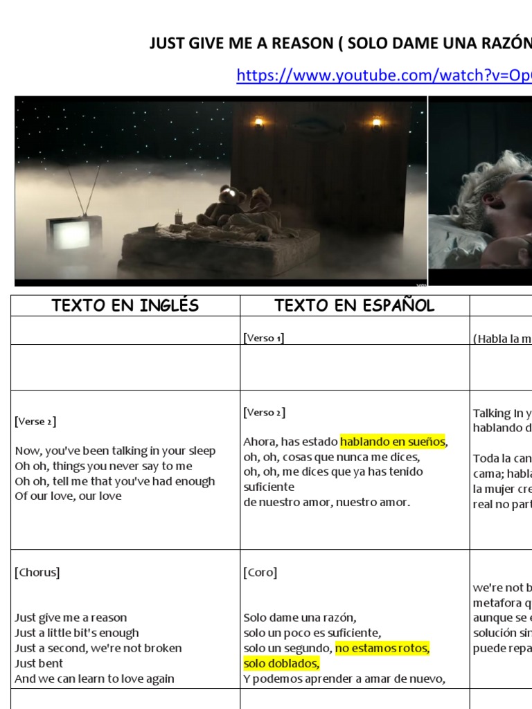 Analisis Just Give Me A Reason | Descargar gratis PDF | Música grabada